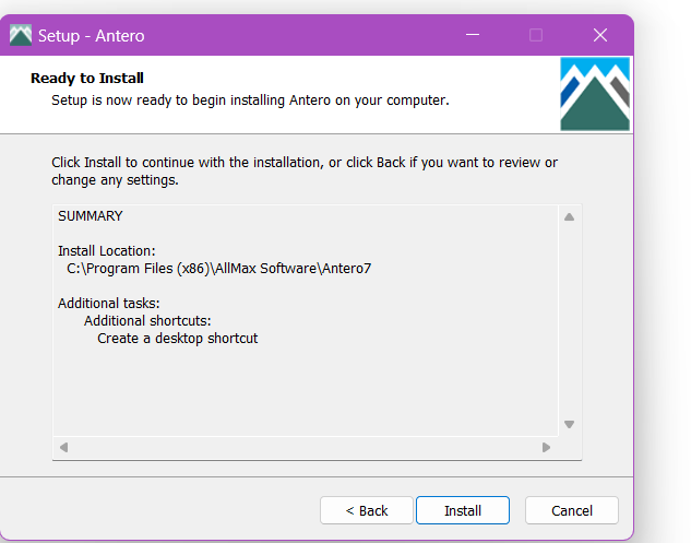How do I install Antero, connect to an existing instance of SQL Server, and restore a support ...